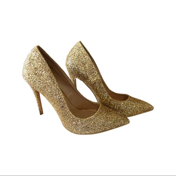 PrettyLittleThing | Shoes | Pretty Little Things Gold Glitter Heels ...